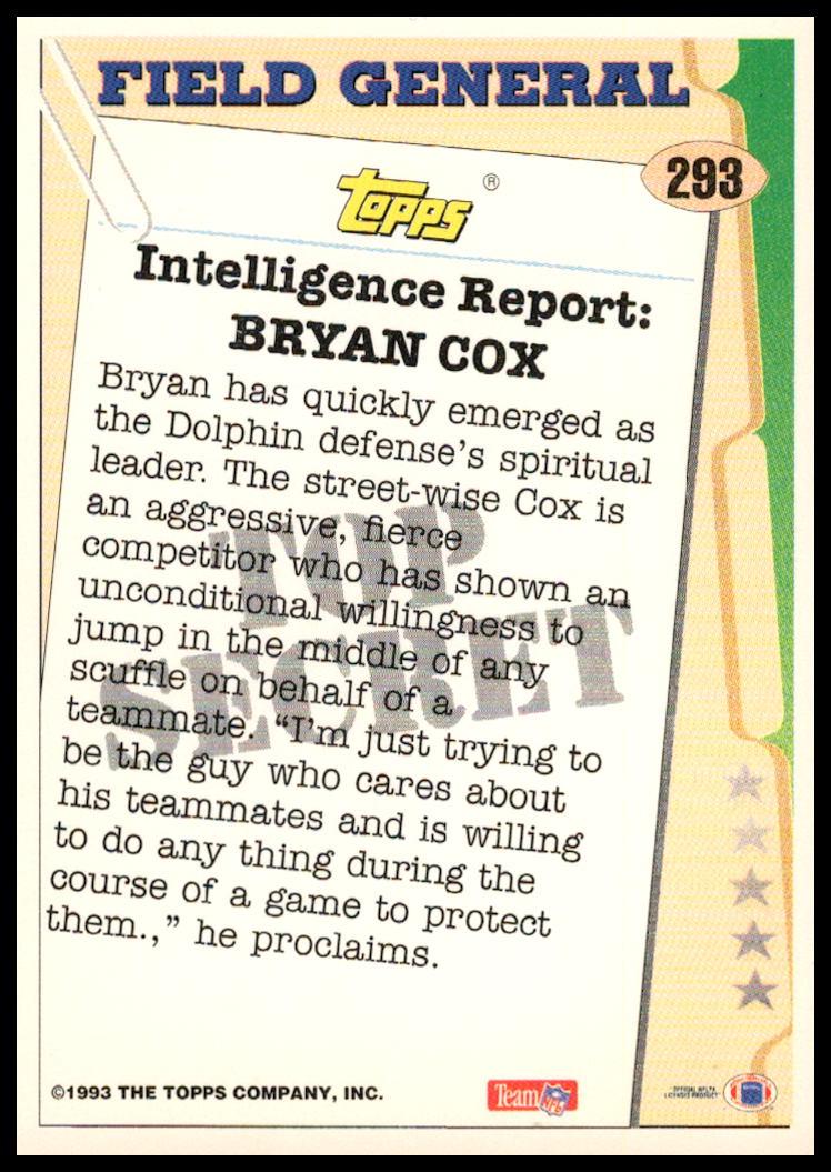 Bryan Cox #293 Prices | 1993 Topps | Football Cards
