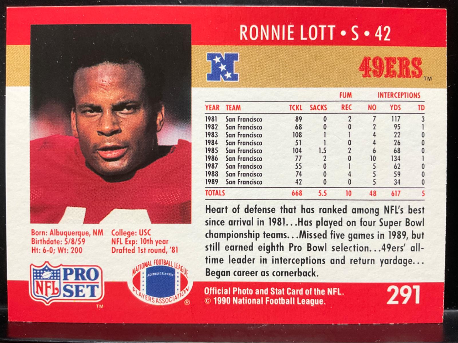 Ronnie Lott #291 Prices | 1990 Pro Set | Football Cards