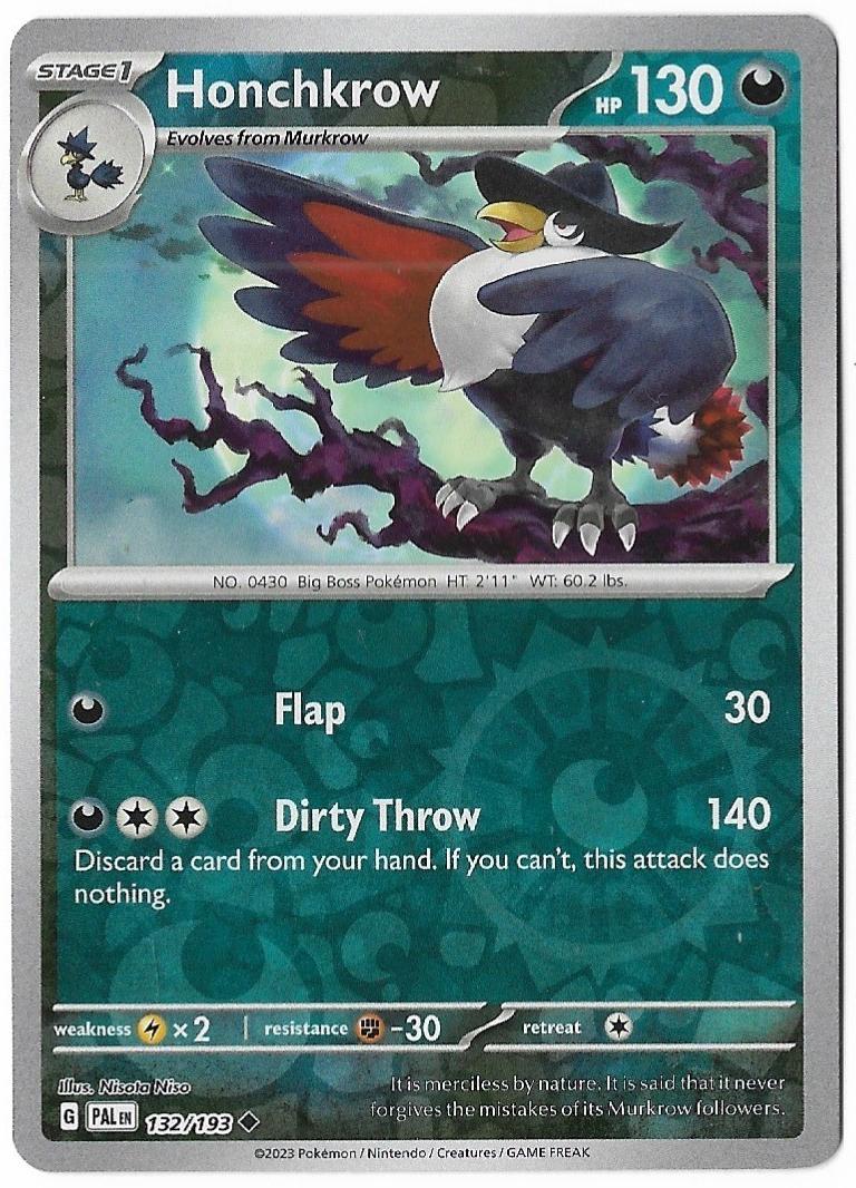 Honchkrow [Reverse Holo] #132 Prices | Pokemon Paldea Evolved | Pokemon ...