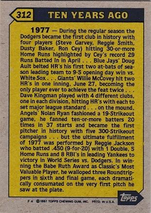 Reggie Jackson [Turn Back the Clock] #312 Prices | 1987 Topps ...