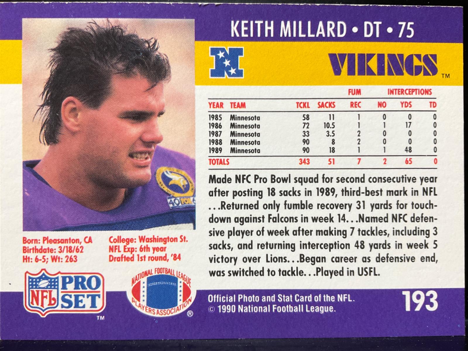 Keith Millard #193 Prices | 1990 Pro Set | Football Cards