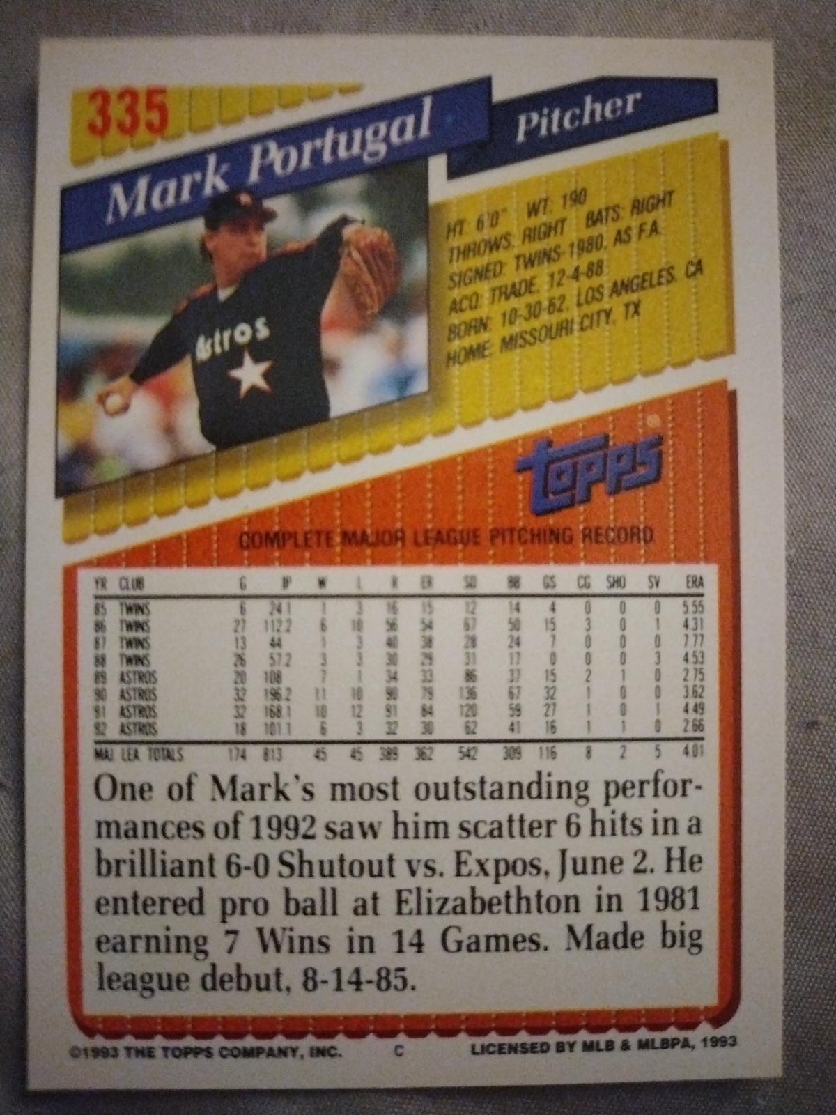 Mark Portugal #335 Prices | 1993 Topps | Baseball Cards