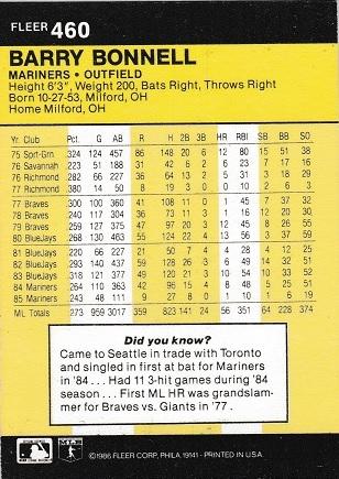 Barry Bonnell #460 Prices | 1986 Fleer | Baseball Cards