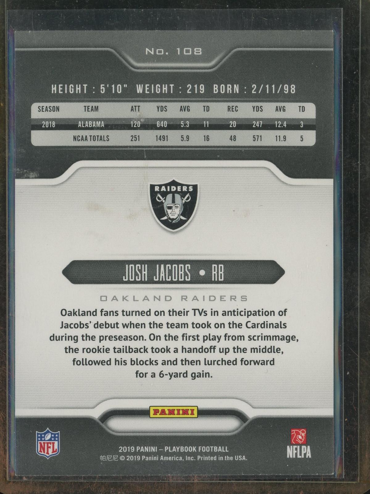 Josh Jacobs #108 Prices [Rookie] | 2019 Panini Playbook | Football Cards