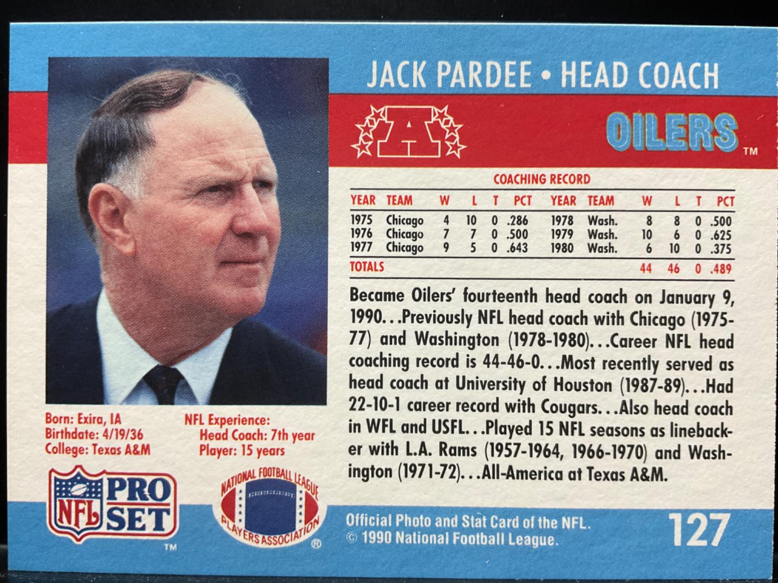 Jack Pardee #127 Prices | 1990 Pro Set | Football Cards