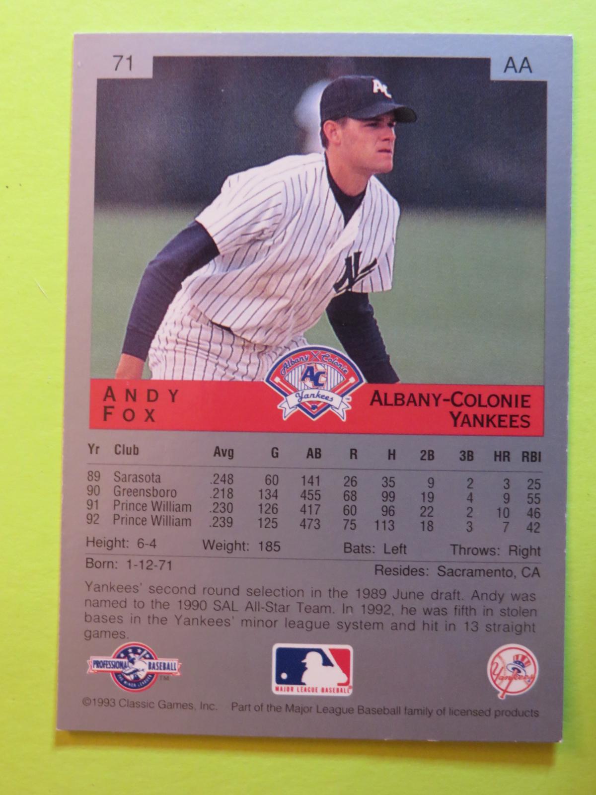 Andy Fox #71 Prices | 1993 Classic Best | Baseball Cards