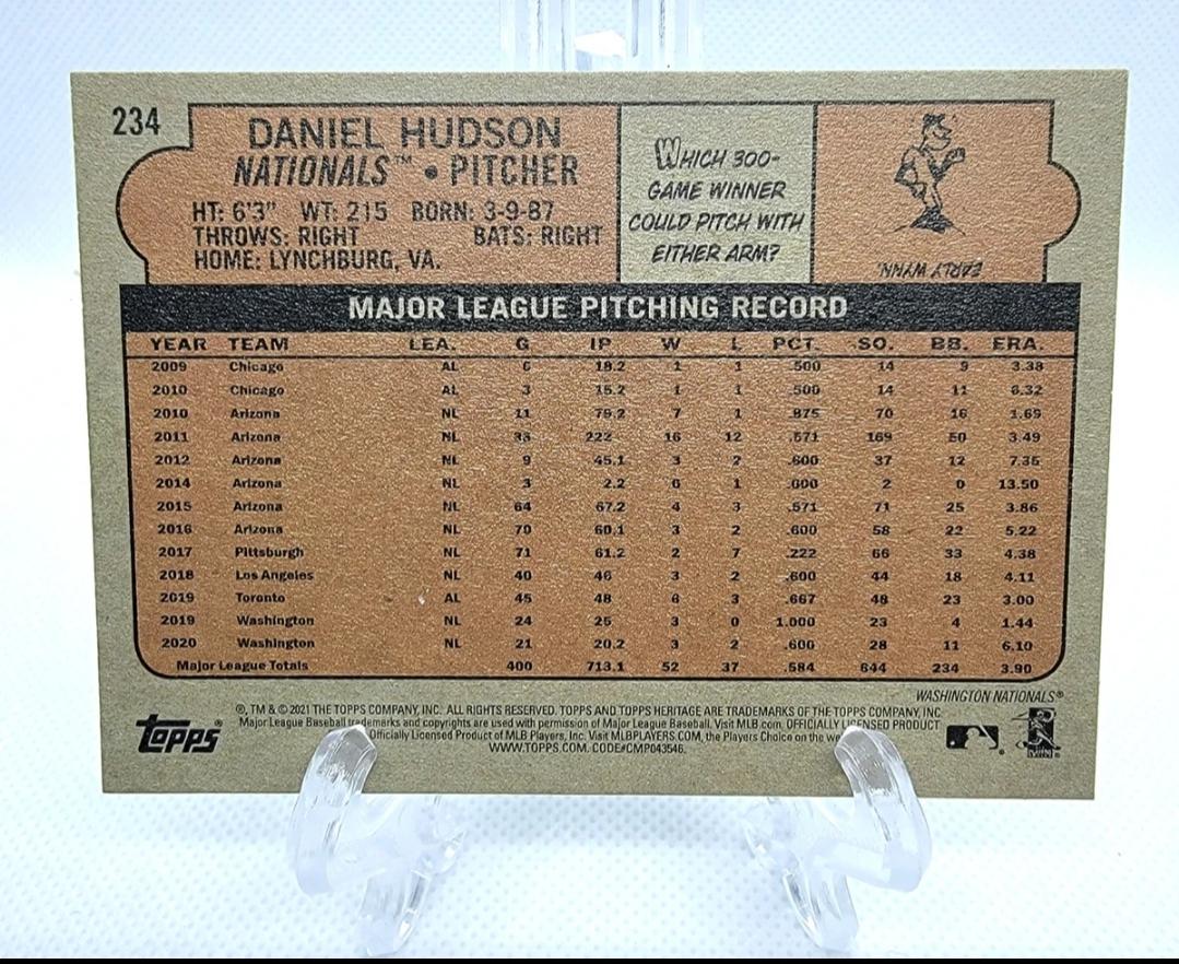 Daniel Hudson #234 Prices | 2021 Topps Heritage | Baseball Cards