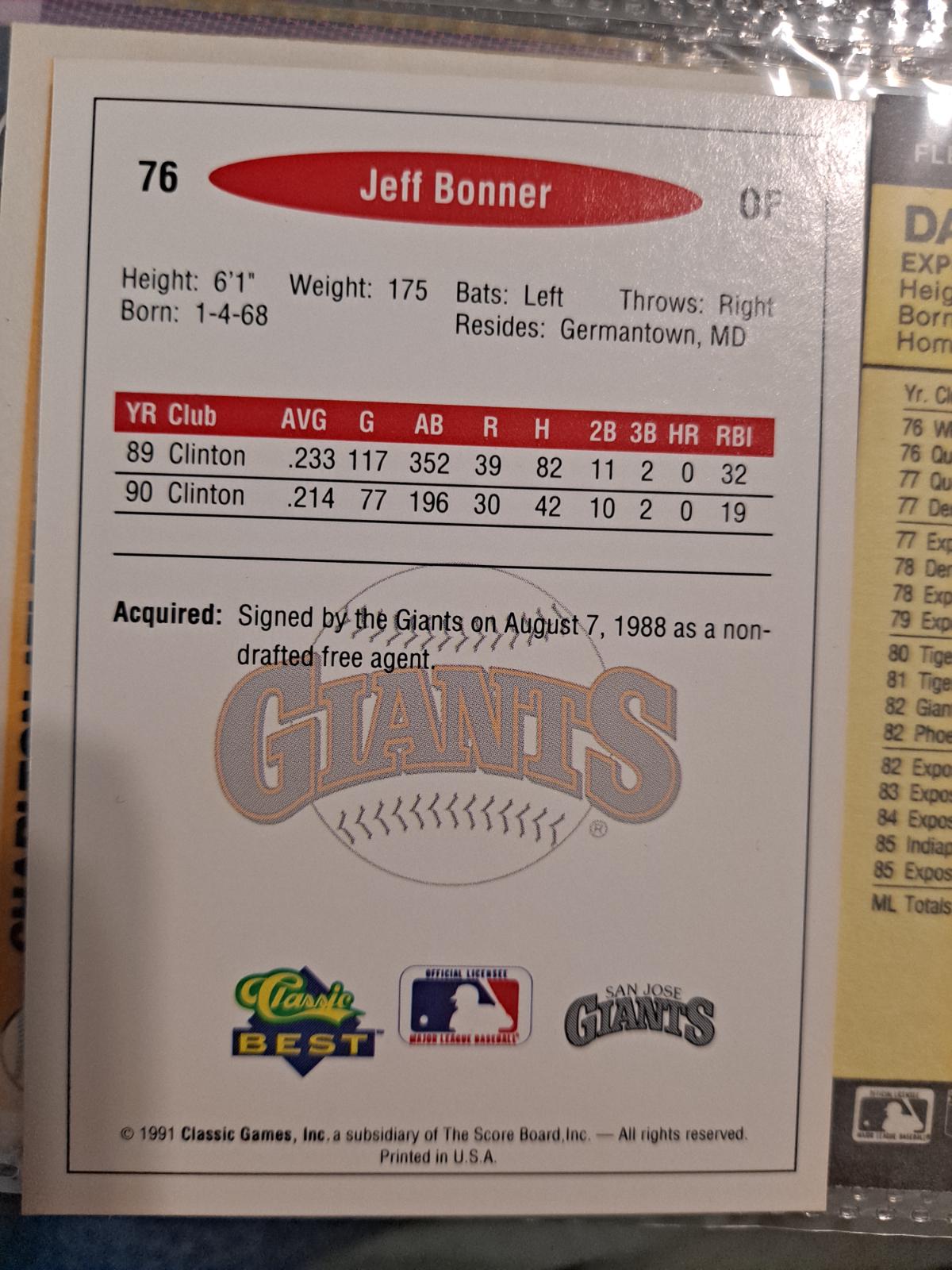 Jeff Bonner #76 Prices | 1991 Classic Best | Baseball Cards