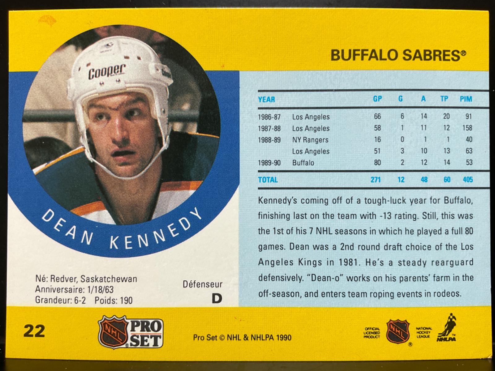 Dean Kennedy #22 Prices [Rookie] | 1990 Pro Set | Hockey Cards