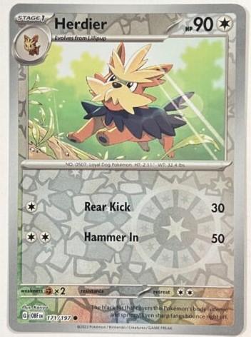Herdier [Reverse Holo] #171 Prices | Pokemon Obsidian Flames | Pokemon ...