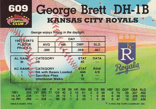 George Brett [F on Back] #609 Prices | 1992 Stadium Club | Baseball Cards
