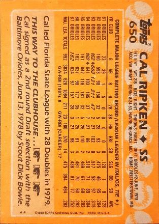 Cal Ripken Jr. #650 Prices | 1988 Topps | Baseball Cards