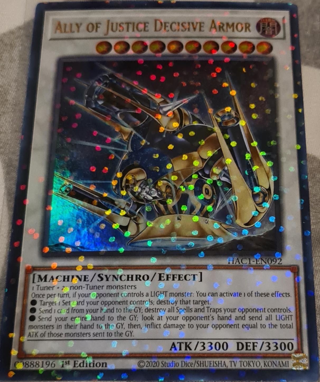 Ally of Justice Decisive Armor [Star Foil 1st Edition] HAC1-EN092 Prices | YuGiOh Hidden Arsenal ...