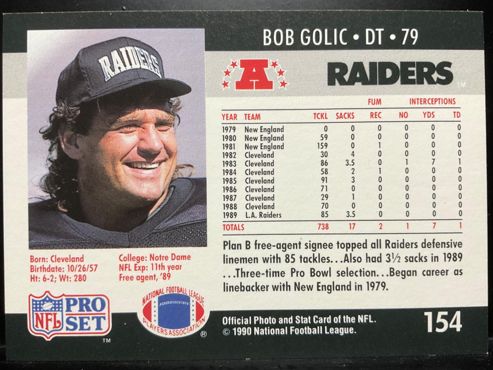 Bob Golic #154 Prices | 1990 Pro Set | Football Cards