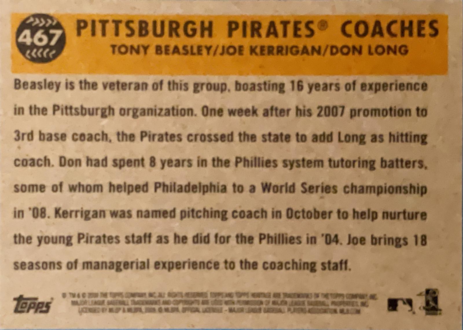 Pittsburgh Pirates Coaches #467 Preise | 2009 Topps Heritage | Baseball ...