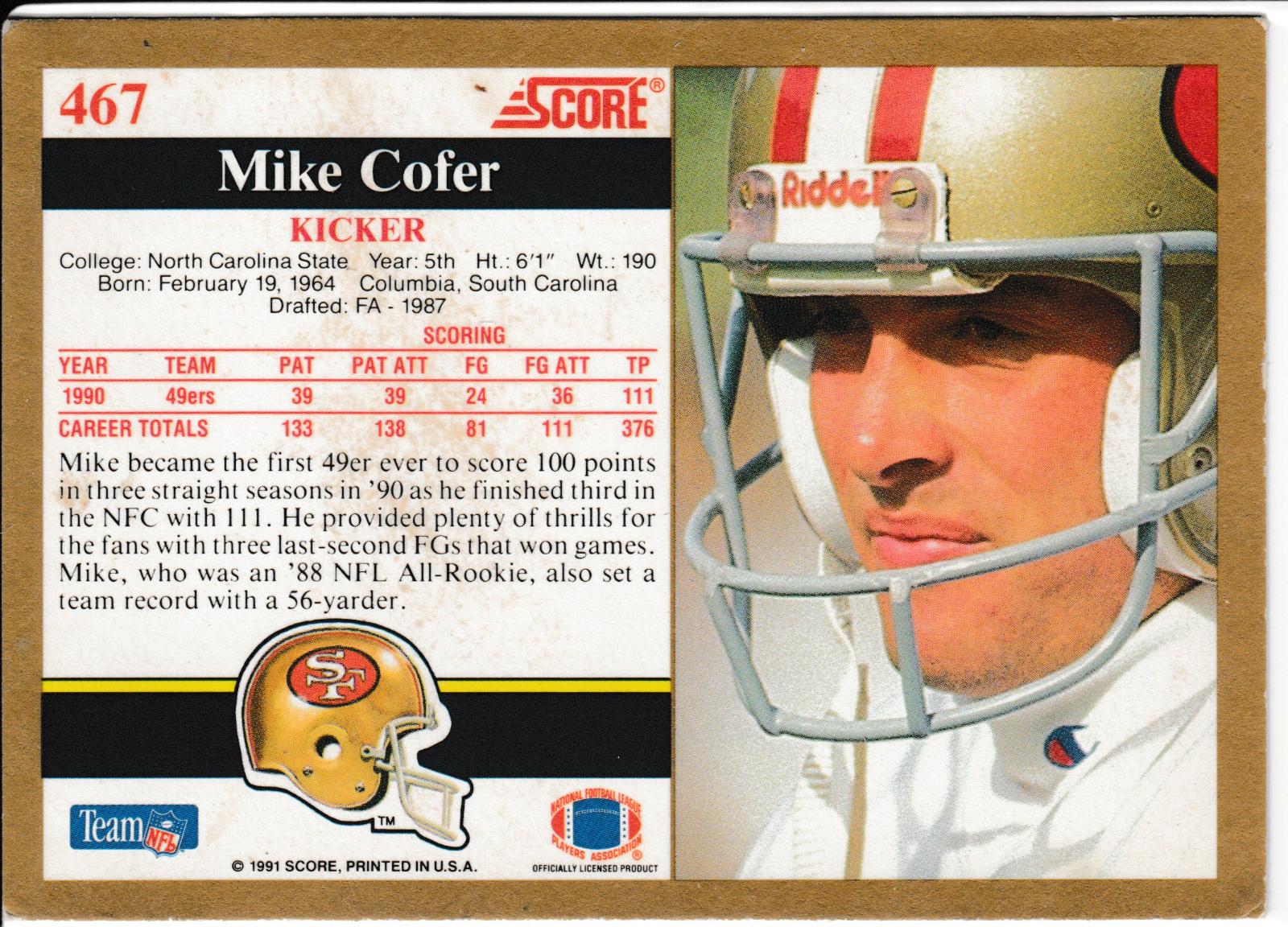 Mike Cofer #467 Prices | 1991 Score | Football Cards