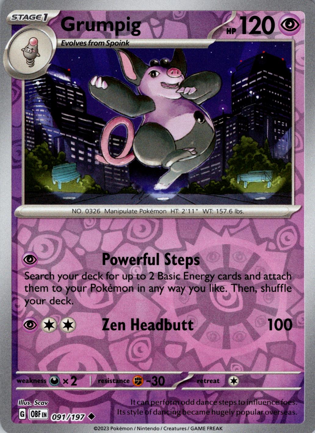 Grumpig [Reverse Holo] #91 Prices | Pokemon Obsidian Flames | Pokemon Cards
