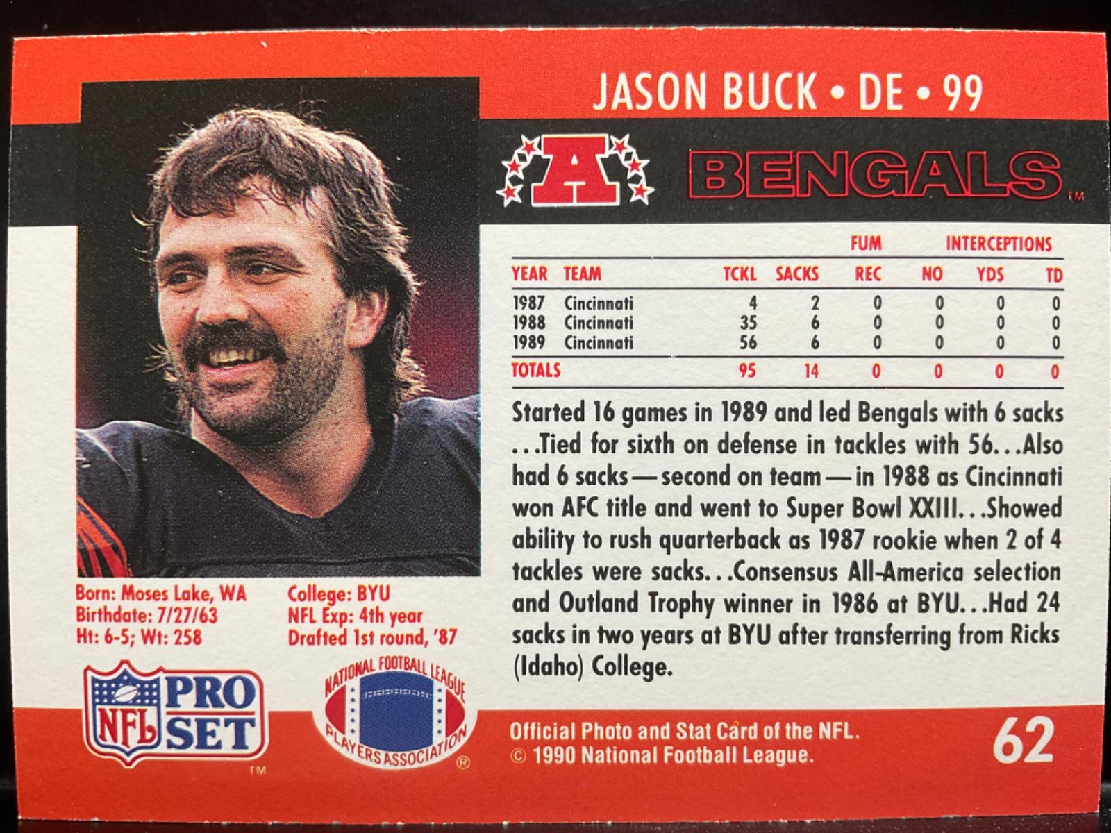 Jason Buck #62 Prices | 1990 Pro Set | Football Cards