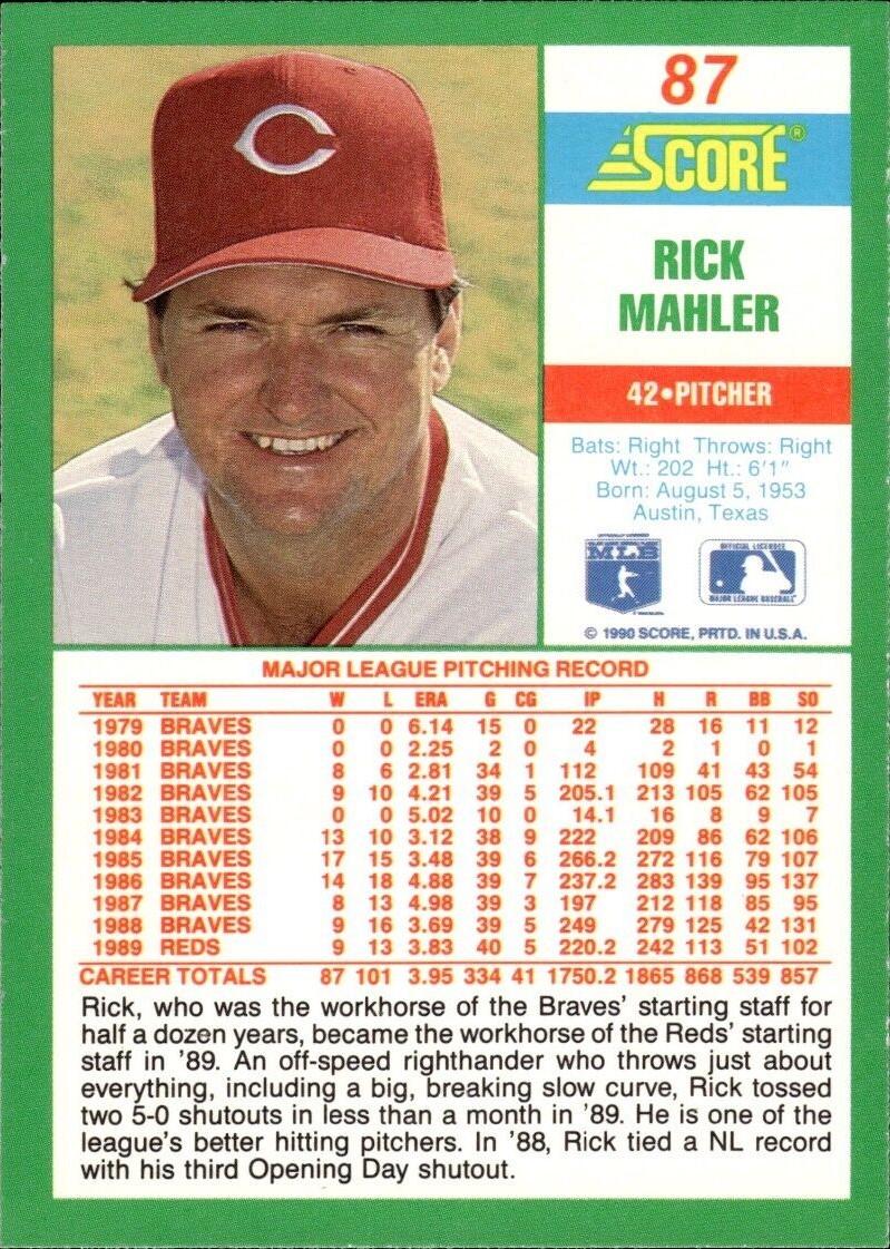 rick mahler #87 Prices | 1990 Score | Baseball Cards