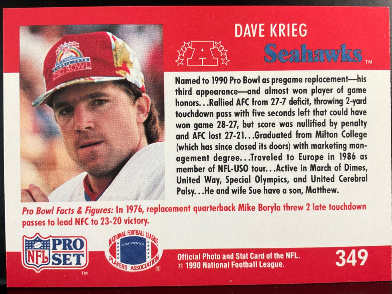 Dave Krieg #349 Prices | 1990 Pro Set | Football Cards