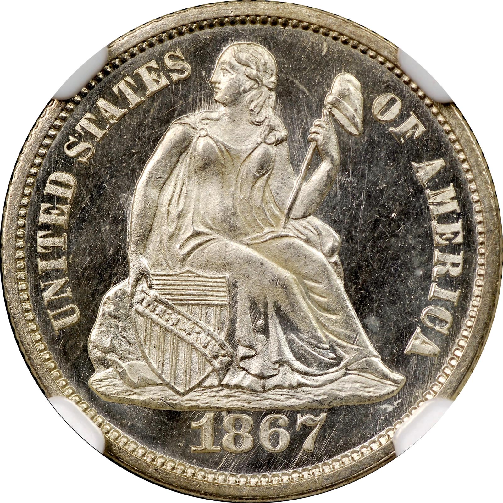 1867 [PROOF] Seated Liberty Dime Prices | Ungraded, NGC, PCGS Values