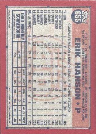 Erik Hanson #655 Prices | 1991 Topps | Baseball Cards