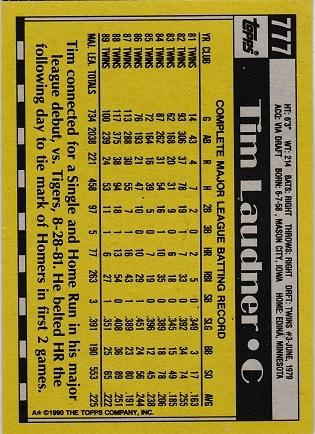 Tim Laudner #777 Prices | 1990 Topps | Baseball Cards