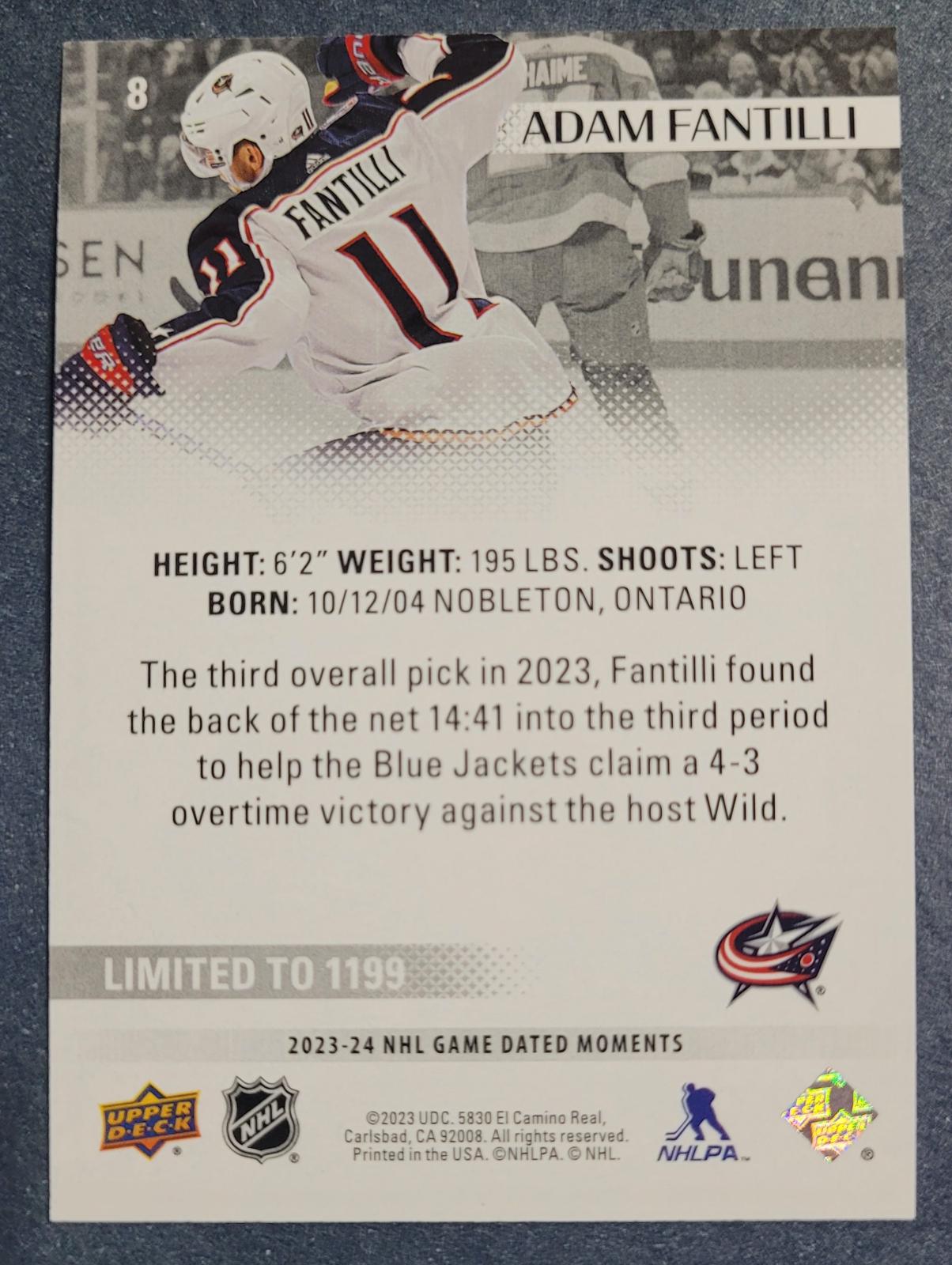 Adam Fantilli #8 Prices [Rookie] | 2023 Upper Deck Game Dated Moments ...