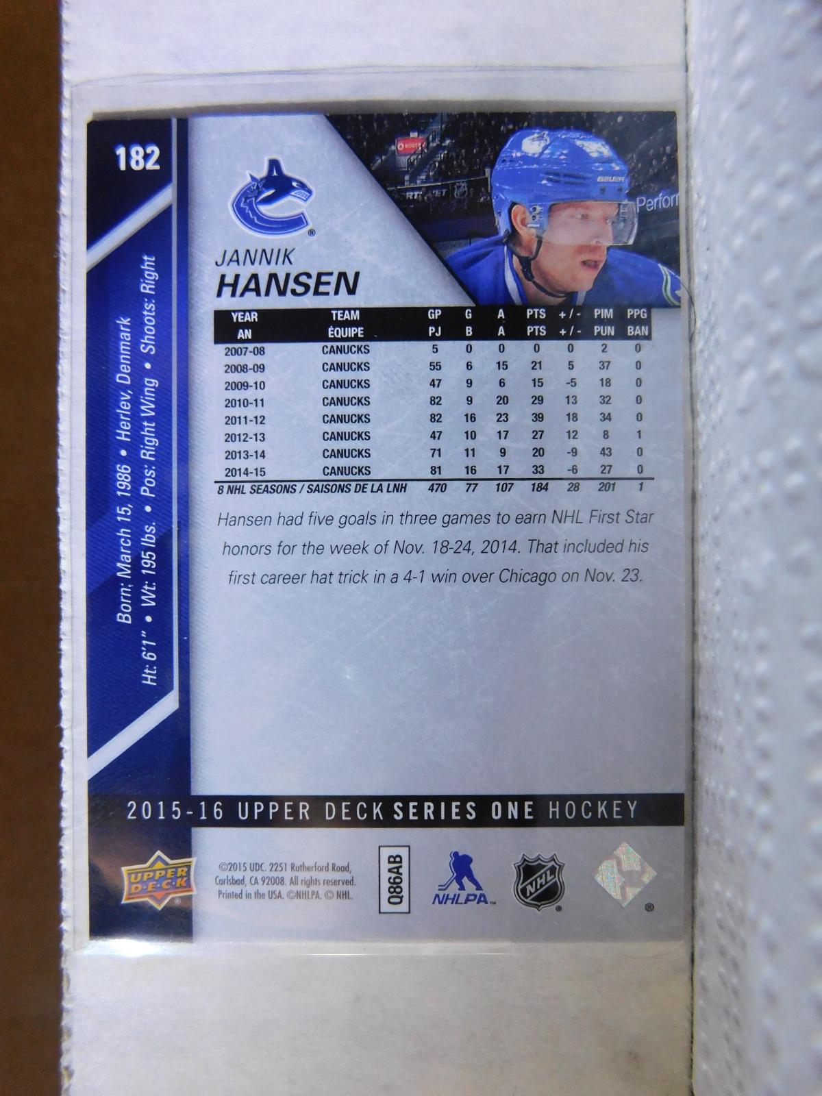 Jannik Hansen #182 Prices | 2015 Upper Deck | Hockey Cards
