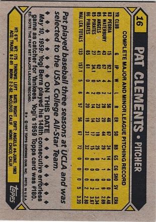 Pat Clements #16 Prices | 1987 Topps | Baseball Cards