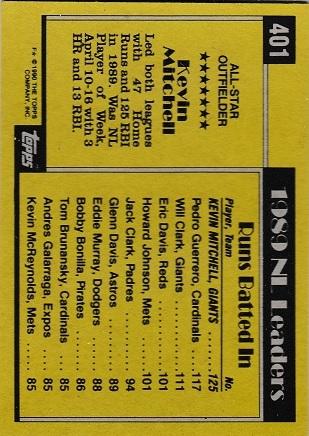 Kevin Mitchell #401 Prices | 1990 Topps | Baseball Cards