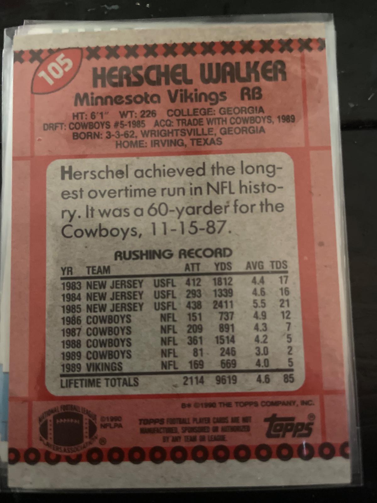 Herschel Walker [Disclaimer Back] #105 Prices | 1990 Topps | Football Cards