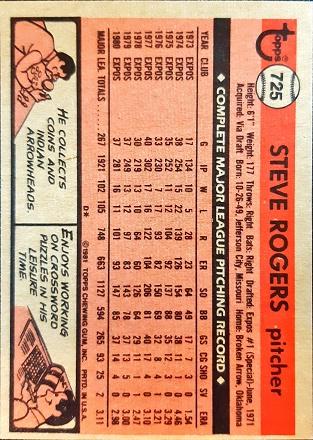 Steve Rogers #725 Prices | 1981 Topps | Baseball Cards