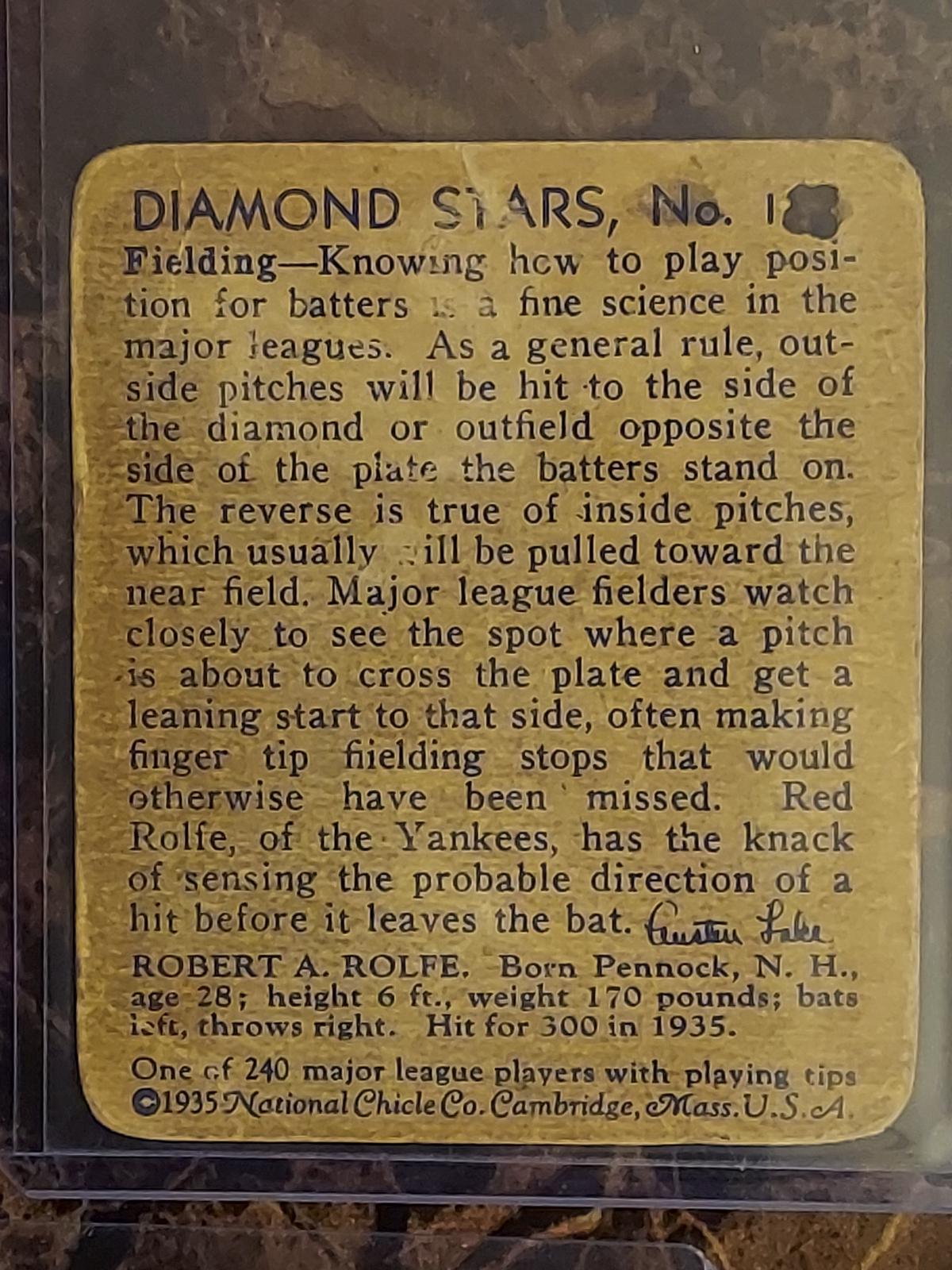 Robert Rolfe Prices | 1935 Diamond Stars | Baseball Cards