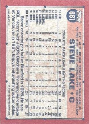 Steve Lake #661 Prices | 1991 Topps | Baseball Cards