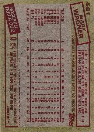 Mark Wagner #581 Prices | 1985 Topps | Baseball Cards