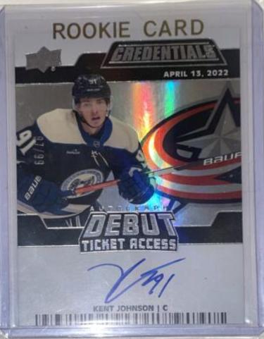 Kent Johnson #DTAA-KJ Prices | 2022 Upper Deck Credentials Debut Ticket ...