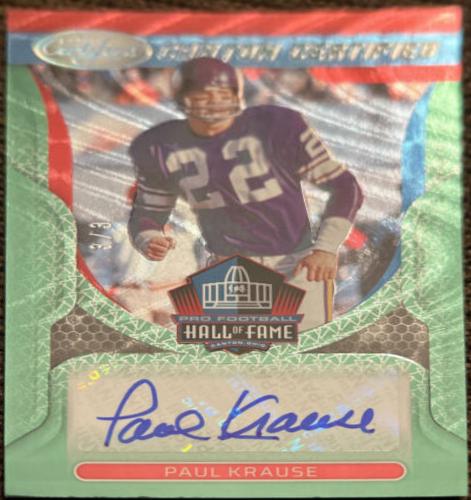 Paul Krause [Green Etch] #CCS-PK Prices | 2022 Panini Certified Canton ...