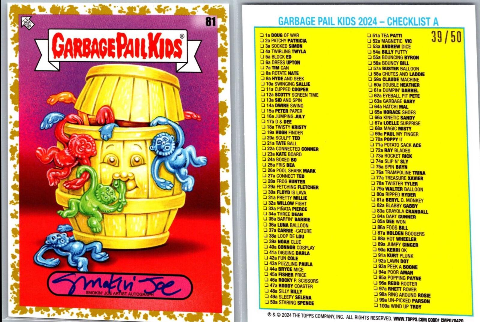 Beryl O. Monkey [Gold Autograph] #81a Prices | Garbage Pail Kids at ...