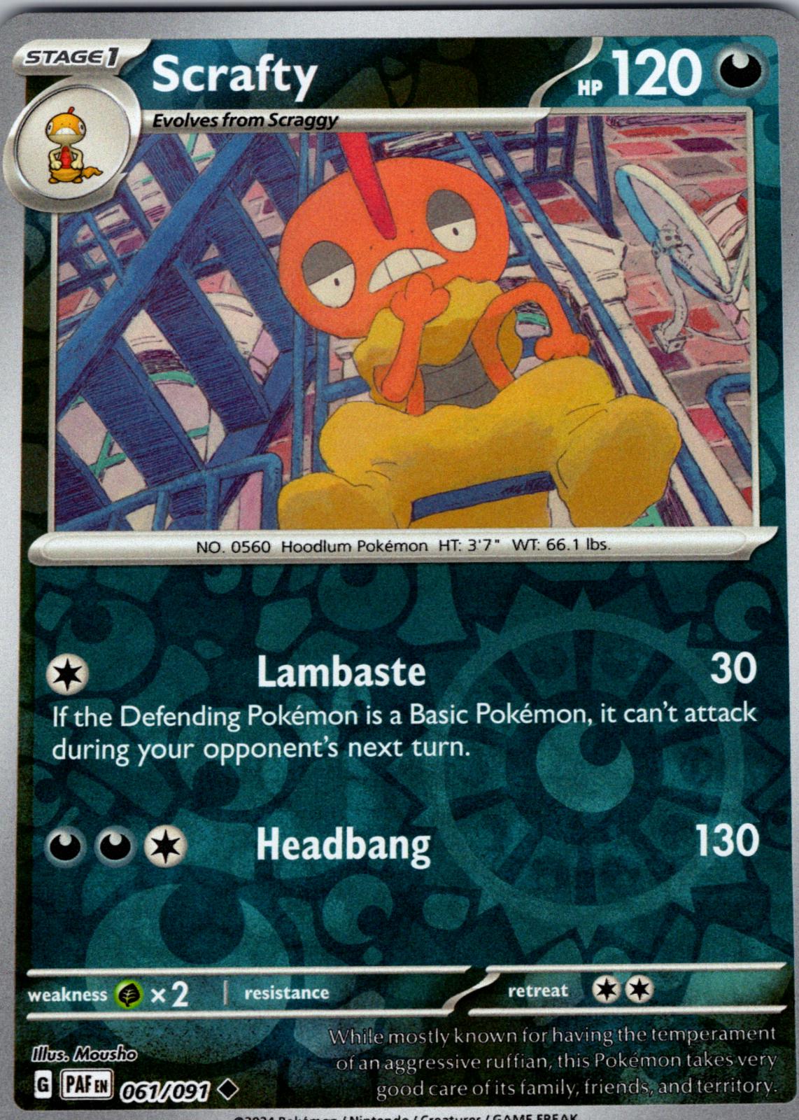 Scrafty [Reverse Holo] #61 Prices | Pokemon Paldean Fates | Pokemon Cards