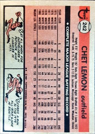 Chet Lemon #242 Prices | 1981 Topps | Baseball Cards