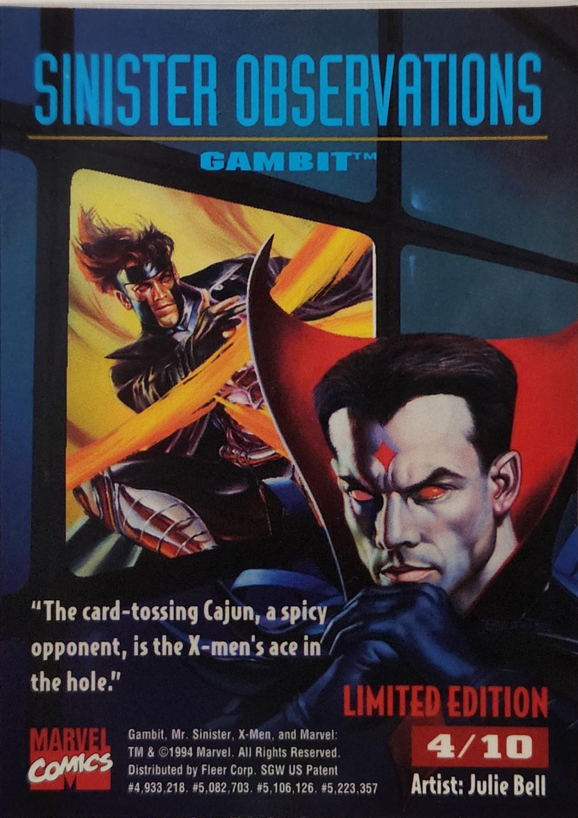 Gambit #4 Prices | Marvel 1995 Ultra X-Men Sinister Observations ...