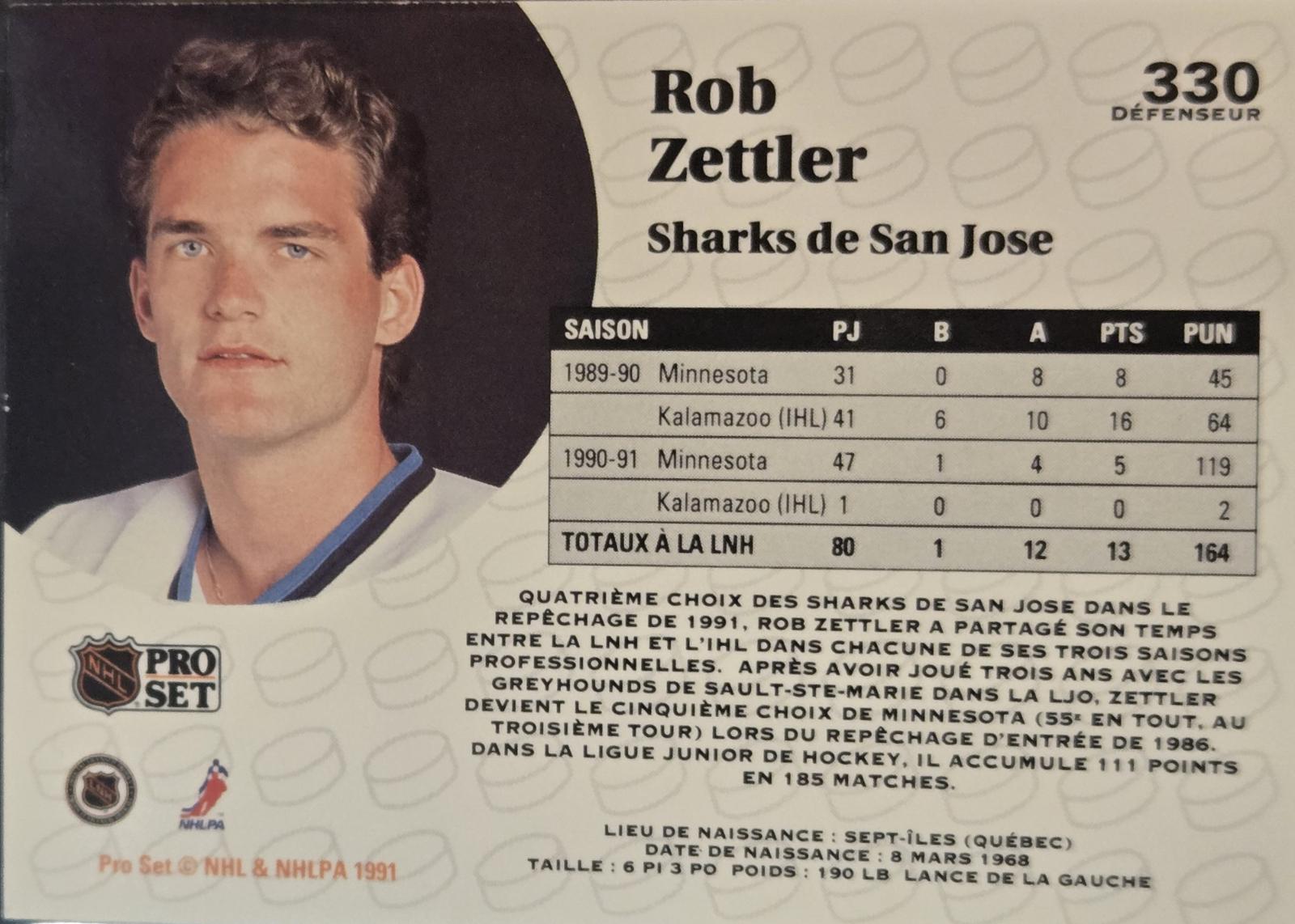 Rob Zettler [French] #330 Prices | 1991 Pro Set | Hockey Cards