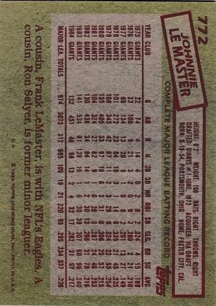 Johnnie LeMaster #772 Prices | 1985 Topps | Baseball Cards