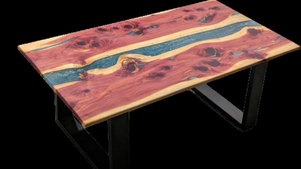 Eastern Red Cedar Aqua Epoxy Table