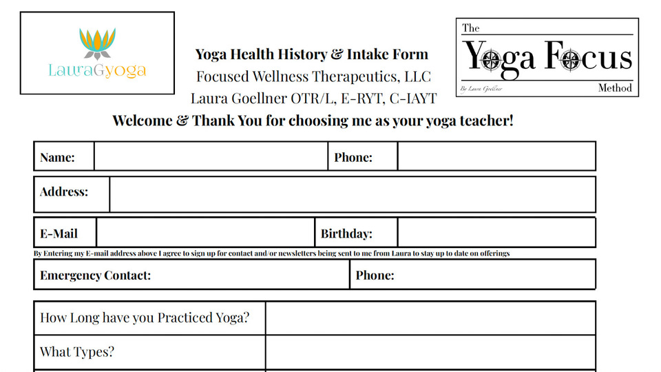 General Yoga Class Intake & Waiver Form